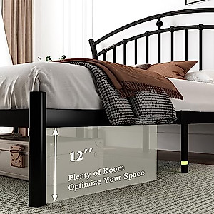 Feonase Full Size Metal Platform Bed Frame with Retro Headboard, Hardened Steel Tube, 12" Under-Bed Storage, No Box Spring Needed, Easy Assembly, Black