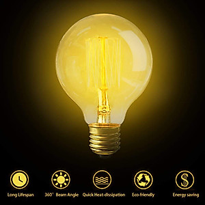 EX ELECTRONIX EXPRESS 4 Pack of Dimmable G80 Vintage Edison Light Bulbs, 360 Degree Beam Angle 60W Incandescent Bulbs, 2200K Amber Glow, 110-130 Volts, E26 Medium Base for Home Light Fixtures