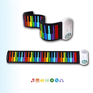 iLearnMusic Roll Up Piano | Portable Keyboard Piano | Hand Roll Electric Piano Keyboard | Premium Silicone & Built-In Speakers (88 Keys, White)