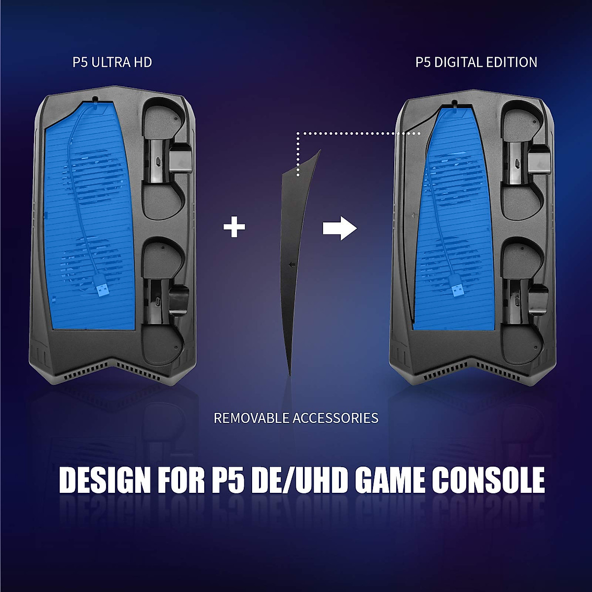 HEATFUN PS5 Cooling Fan Stand, Fast Charger for PS5 Dual Sense Controllers, PS5 Vertical Stand for PS5 Disc & Digital Editions