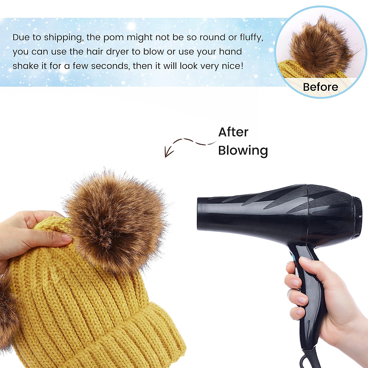 Arctic Paw Beanie for Women Cable Knit Beanie with Faux Fur Pompom Ears Yellow