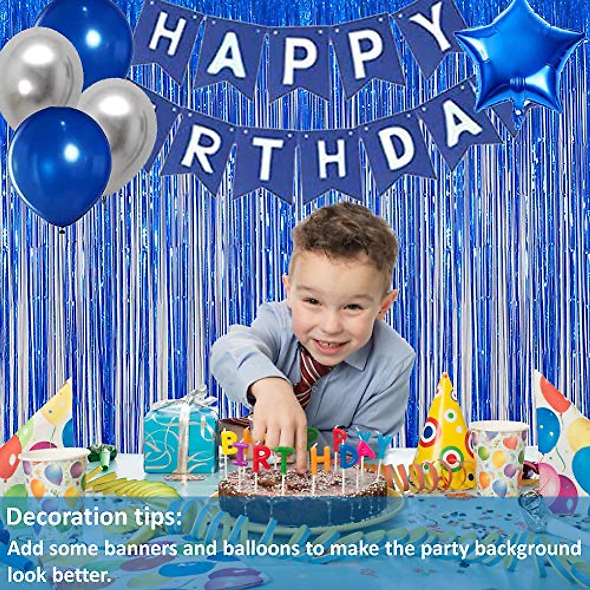 Vanujoy 3 Pack Blue Foil Fringe Backdrop Curtains Party Decoration - Tinsel Party Door Fringe Curtain Backdrop for Birthday Bachelorette Party Engagement Bridal Shower Graduation Decoration