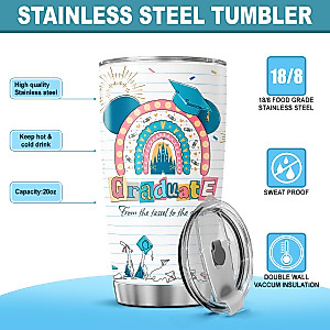 JENOIS Graduation Gifts, Graduation Tassel Castle, Tumbler 20 Oz With Lid And Straw, Tumblers Of Class