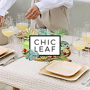 Chic Leaf Disposable Palm Leaf Trays Like Rectangle Bamboo Serving Tray 12"x8" (20 pk) - All Natural and 100% Compostable Party Trays for Charcuterie Boards, Catering, Wedding, Party