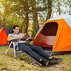 Goplus Chaise Lounge Chair, Folding Outdoor Patio Lounger with Cup Holder & Detachable Headrest, Comfortable for Garden Beach Pool Sunbathing, 7-Position Adjustable (1, Grey)