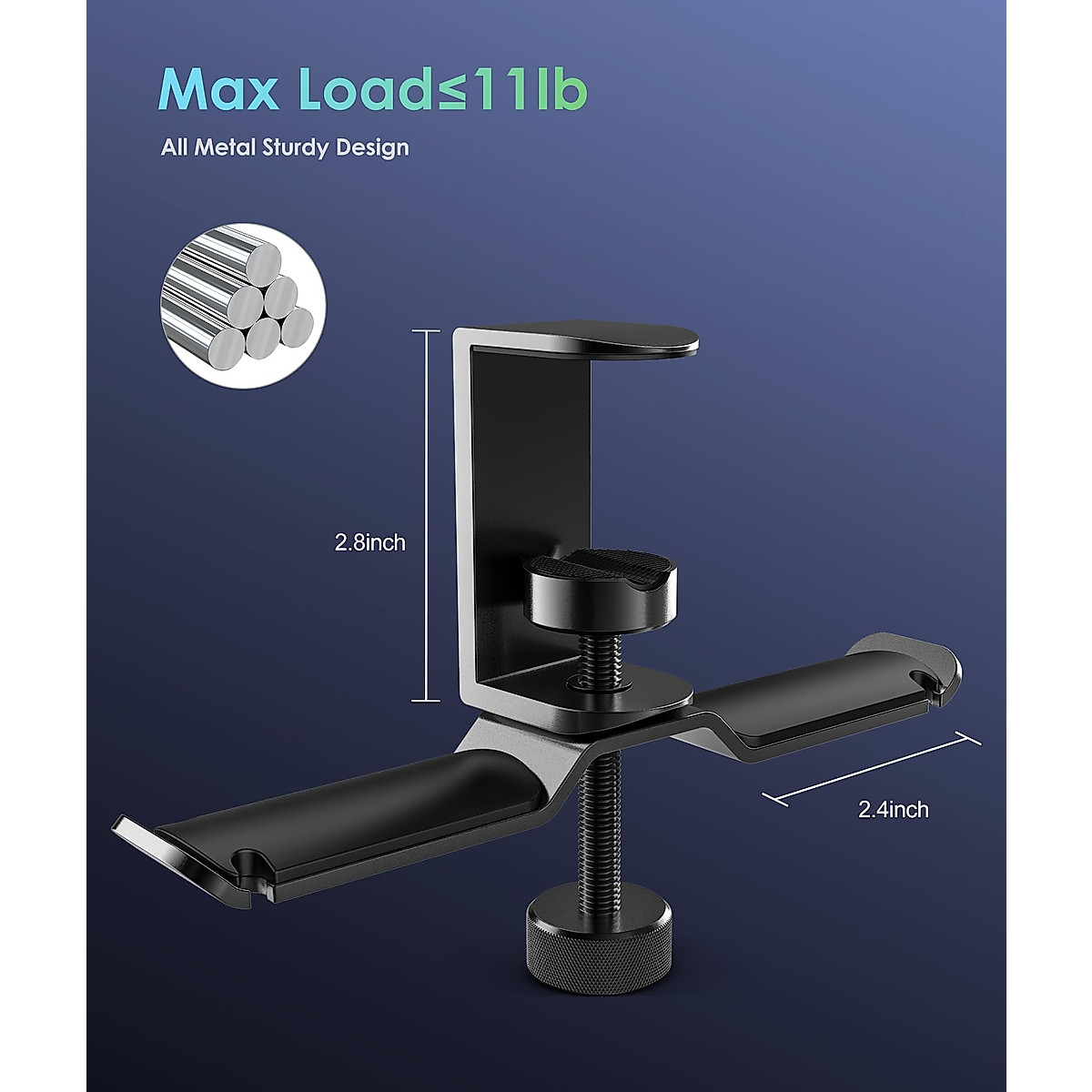 6amLifestyle Dual Rotatable Headphone Stand Hanger Under Desk Clamp Headset Holder Aluminum Load up to 11lb Headset Stand Hanger Compatible with Universal Headphones, Black 6A-13BK