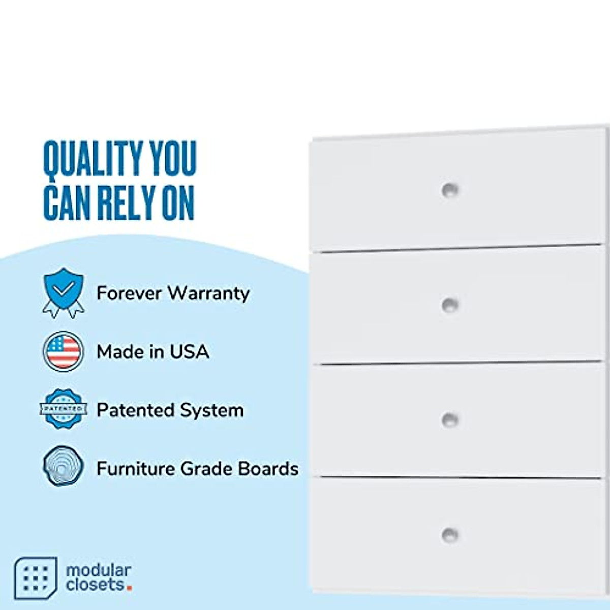 Short Closet Drawer Tower - Modular Closet System With Drawers (4) - Corner Closet System - Closet Organizers (White, 19.5 inches Wide) Closet Organizers