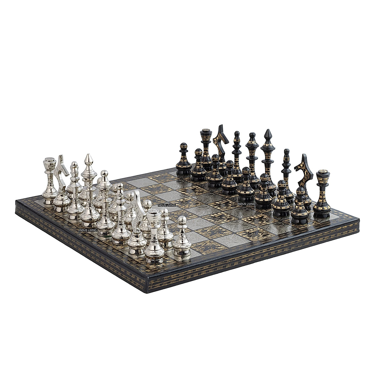 Luxury & Decorative Premium Chess Board Game Set | 12 x 12 Inches | Black & Silver | Collectible & Handmade Chess Set for Professionals & Adult for Tournament/for Gifting by INDUS LIVING