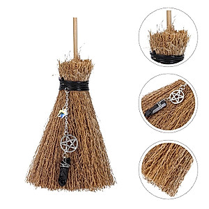 PRETYZOOM Mini Halloween Brooms Mini Witch Broom Crystal Witch Broom Wiccan Altar Broom Pendant Home Halloween Decor Khaki