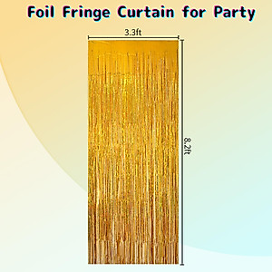 Merear Backdrop for Party Decorations, 3 Pack Gold Foil Fringe Curtains Party Decor 8.2 * 3.3 FT Tinsel Streamers Birthday Party Decorations Photo Fringe Backdrop for Party, Graduation