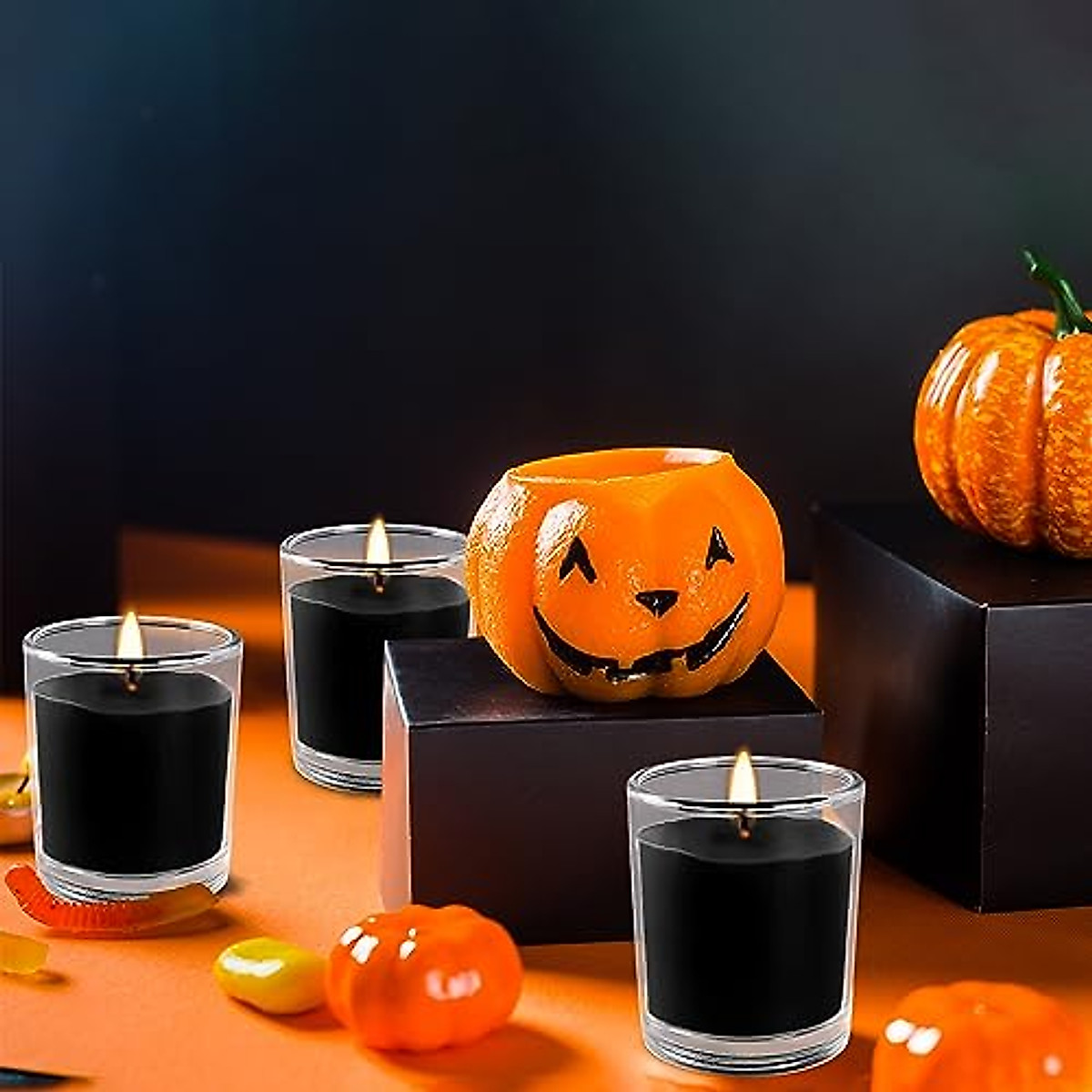 20 Pack Black Votive Candles in Clear Glass-Unscented Soy Wax Candles for Halloween Birthdays Wedding Dinner-Lasting Burn for 15 Hours