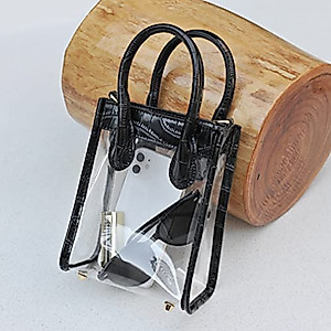 Clear PVC Shoulder Handbag Women Crocodile Vegan Leather Mini Tote Cross Body Bag Purse (Black Croc)