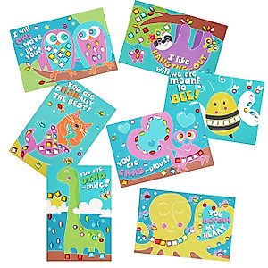 JOYIN 28 Packs Valentine Cards with Mosaic Crystal Gem Sticker Art Kits for Kids Valentine's Day DIY Craft Jewels Valentines Day Classroom Exchange Prizes and Gifts, Valentine’s Greeting Cards