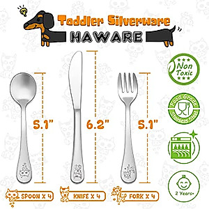 12-Piece Kid Silverware Flatware Set, HaWare Stainless Steel Toddler Preschooler Eating Utensils, Metal Cutlery for Self Feeding, Mini Flatware Set for Home Kitchen School, Healthy and Dishwasher Safe