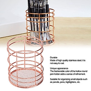 BORDSTRACT Small Wire Utensil Holder, 11x9x9cm Metal Round Pen Holder, Make Up Brush Holder Desk Cutlery Chopsticks Organizer for Kitchen Counter Home Office(Rose Gold)