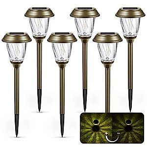 XMCOSY+ Solar Pathway Lights - 6 Pack Solar Lights Outdoor Waterproof, Auto On/Off 10-25 LM Warm White Glass Stainless Steel, Solar LED Lights Decorative for Yard Garden Lawn Driveway Walkway Sidewalk