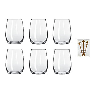 Libbey Stemless 6 Ounce Wine Taster / Mini / Sample Glass 260, Set of 6 w/ FDL Party Picks