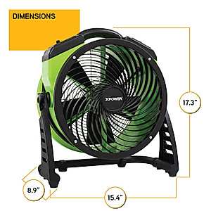 XPOWER FC-250D DC Motor Heavy Duty Industrial High Velocity Whole Room Air Mover Air Circulator Utility Floor Fan, Variable Speed, Timer, 13 inch, 1560 CFM