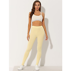Allegra K Women's Leggings Solid Color Elastic Waistband Stirrup Pants X-Small Yellow