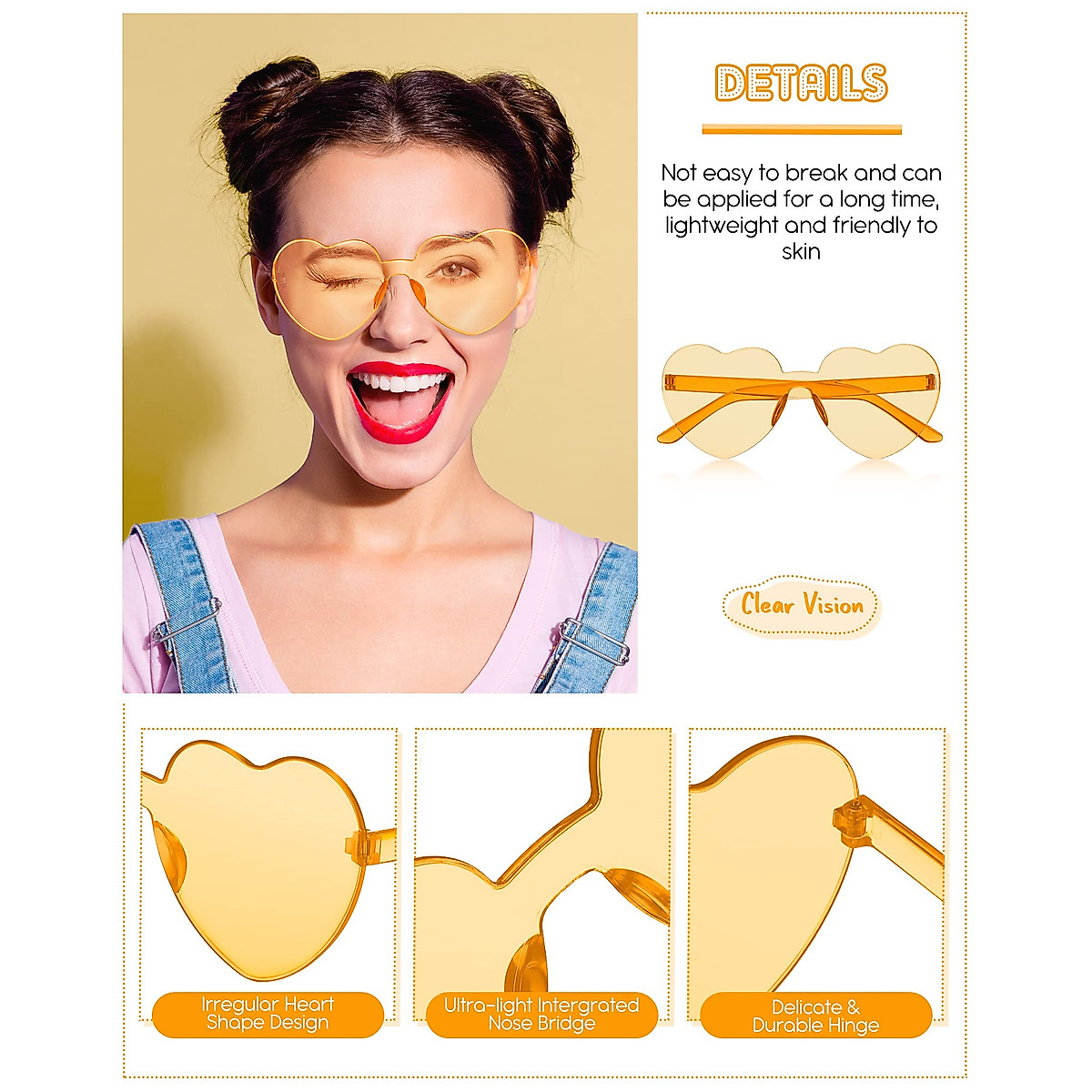 Colzzy 30 Pcs Heart Shaped Rimless Sunglasses Transparent Colorful Frameless Glasses Eyewear Bachelorette Party (Vivid Colors)