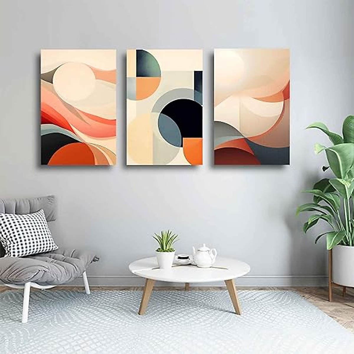 VHOMES Geometric Abstract Art Wall Art Prints for Office Home Art Wall Decoration - Set of 3 - Framed