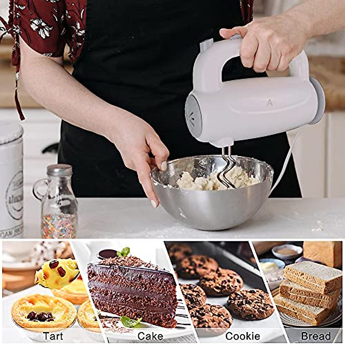 Gkcity Hand Mixer Electric Kitchen Aid Mixer Handheld Mixer 5 Speed Cake Mixer for Baking Cake Egg Cream Food Beater Mashed Potatoes Eject Button 2 Whisks/2 Beaters/2 Dough Hooks
