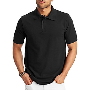 Hanes Mens Pique Short Sleeve Polo Shirt, Three-button Midweight For, Black, X-Large US
