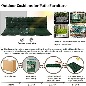 Porch Swing Replacement Cushion, Outdoor Bench Cushions with Backrest Thicken 4", 3 Seat Patio Furniture Garden Loveseat Glider Pad Anti-Fading Waterproof (Green, 59.06 * 39.37inch)