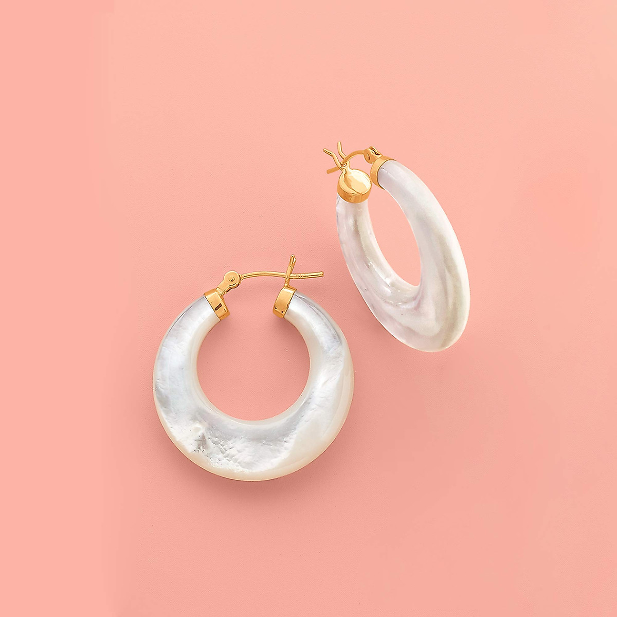 Ross-Simons Mother-Of-Pearl Hoop Earrings With 14kt Yellow Gold