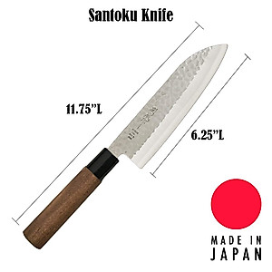 Hinomaru Collection Sekizo Japan Quality Stainless Steel Santoku Multi Purpose Chefs Knife 11.75" Itamae Sushi Chef Knife With Wooden Handle Made In Japan (Hammered Blade)