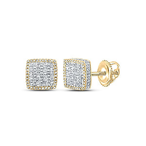 10kt Yellow Gold Baguette Diamond Square Earrings 1 Cttw