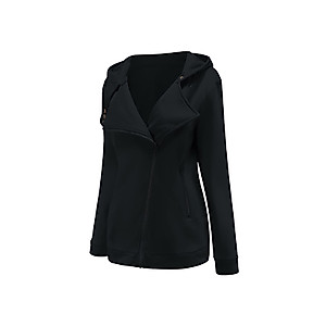 Women Zip Up Hoodie Sweatshirt Long Sleeve Fleece Hooded Jacket Coat Black L