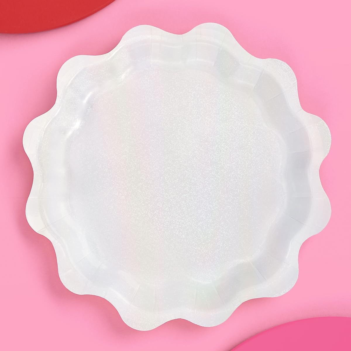 xo, Fetti White Shimmer Wavy Foil Plates - 25 pcs | Bachelorette Decorations, Happy Birthday Party, Baby Shower, Cute Disposable Tableware, 21st Bday Supplies, Bridal Shower, Engagement