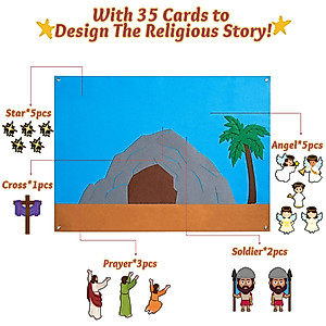 WATINC 42Pcs Easter He is Risen Jesus Crucifixion Resurrection Felt Story Board Set Christian Storytelling Party Supplies Preschool Early Learning Play Kit for Toddlers Kids