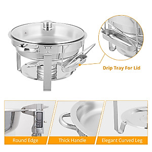ROVSUN 5 Qt 2Pack Chafing Dish Buffet Set, NSF Stainless Steel Round Chafers for Catering, Buffet Servers and Warmers Set with Glass Lid & Lid Holder, Thick Stand Frame for Wedding Party Banquet Event