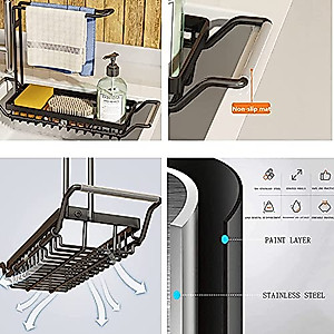 BEENLE 304 Stainless Steel Telescopic Sink Caddy Sponge Holder,Expandable Kitchen Sink Organizer Dish Drainer Rack Sink Tray Brush Soap Holder(16.7''- 21.3'') ,Silver