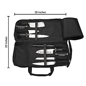 EVERPRIDE Chef Knife Bag Holds 20 Knives PLUS Large Zippered Compartment for Kitchen Tools – Durable, Large Knife Bag for Chefs – Knives Not Included