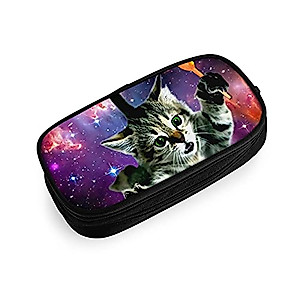 Galaxy Space Cat Pencil Case for Teen Boys, Large Capacity Pen Pouch with Zipper, Cool Pencil Case for School