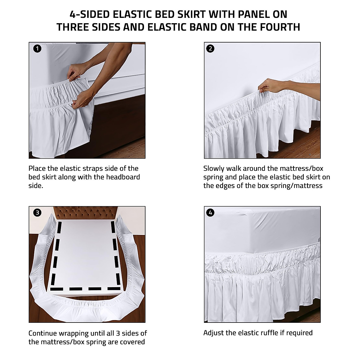 Utopia Bedding Full Elastic Bed Ruffle - Easy Wrap Around Ruffle - Microfiber Bed Skirt with Adjustable Elastic Belt 16 Inch Tailored Drop - Hotel Quality Bedskirt, Fade Resistant (Full, White)