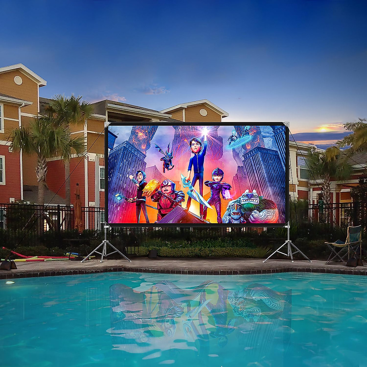 Projector Screen and Stand, 120-inch CENTURY-STAR Outdoor Movie Screen Wrinkle-Free Nylon 16:9 Outdoor Projector Screen, Portable Video Projection Screen with Carrying Bag for Home Theater Backyard