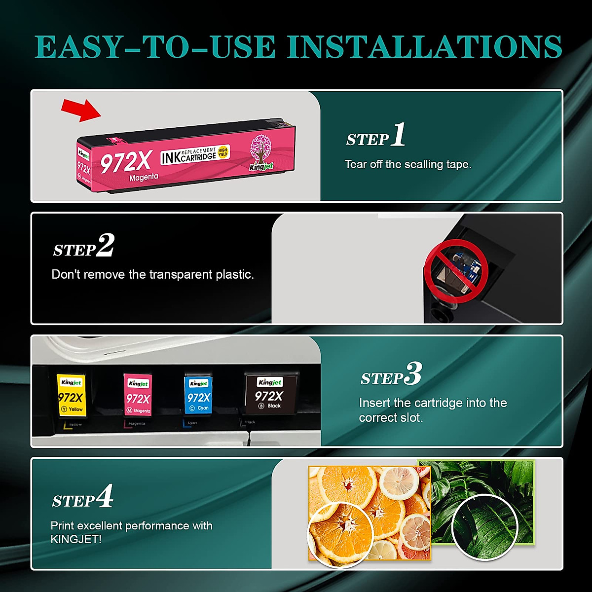 Kingjet Compatible 972X Ink Cartridge Replacement for HP 972X 972 Ink for PageWide Pro 477dw 577dw 577z 552dw 452dn 452dw 477dn P55250dw P57750dw Printer (Black Cyan Maganta Yellow)