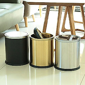 4 Gallon Black Stainless Steel Bathroom Trash can Garbage can Wastebasket Bin with Lids for Kitchen Bedroom Living Room Office(Black)