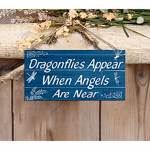 Retro Wood Sign Dragonflies Appear When Angels Are Near-Home Kitchen Bar Patio Porch garden Wall Decoration Novelty Sign 6X12 Inch