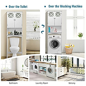 TUOCHUFUN Over The Toilet Cabinet with Doors - 2-Door Over The Toilet Bathroom Storage Cabinet with Adjustable Shelf