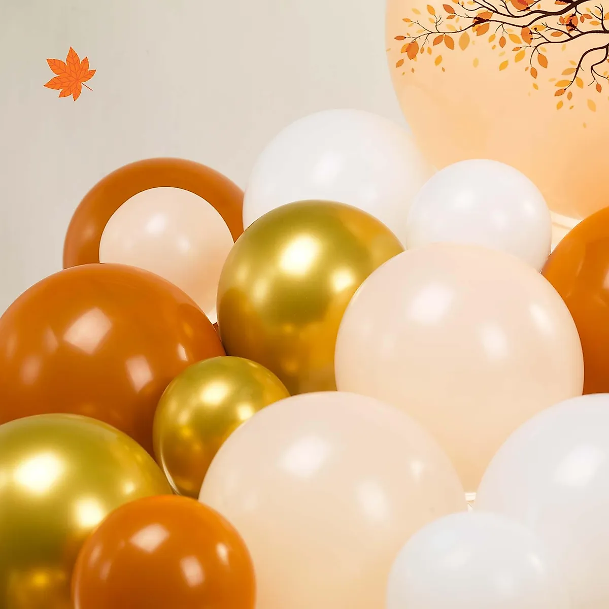 Fall Burnt Orange Gold white Balloon Garland Kit 144 Pcs Double stuffedBalloons for autumn thanksgiving Turkey Birthday Party bride to be Fall in love Little Pumpkin baby shower Decorations