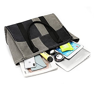 ZHIERNA Canvas Work Tote Bags for Women, Lightweight Shoulder Purse Top Handle Handbag With Zipper for School Travel Beach(Grey)