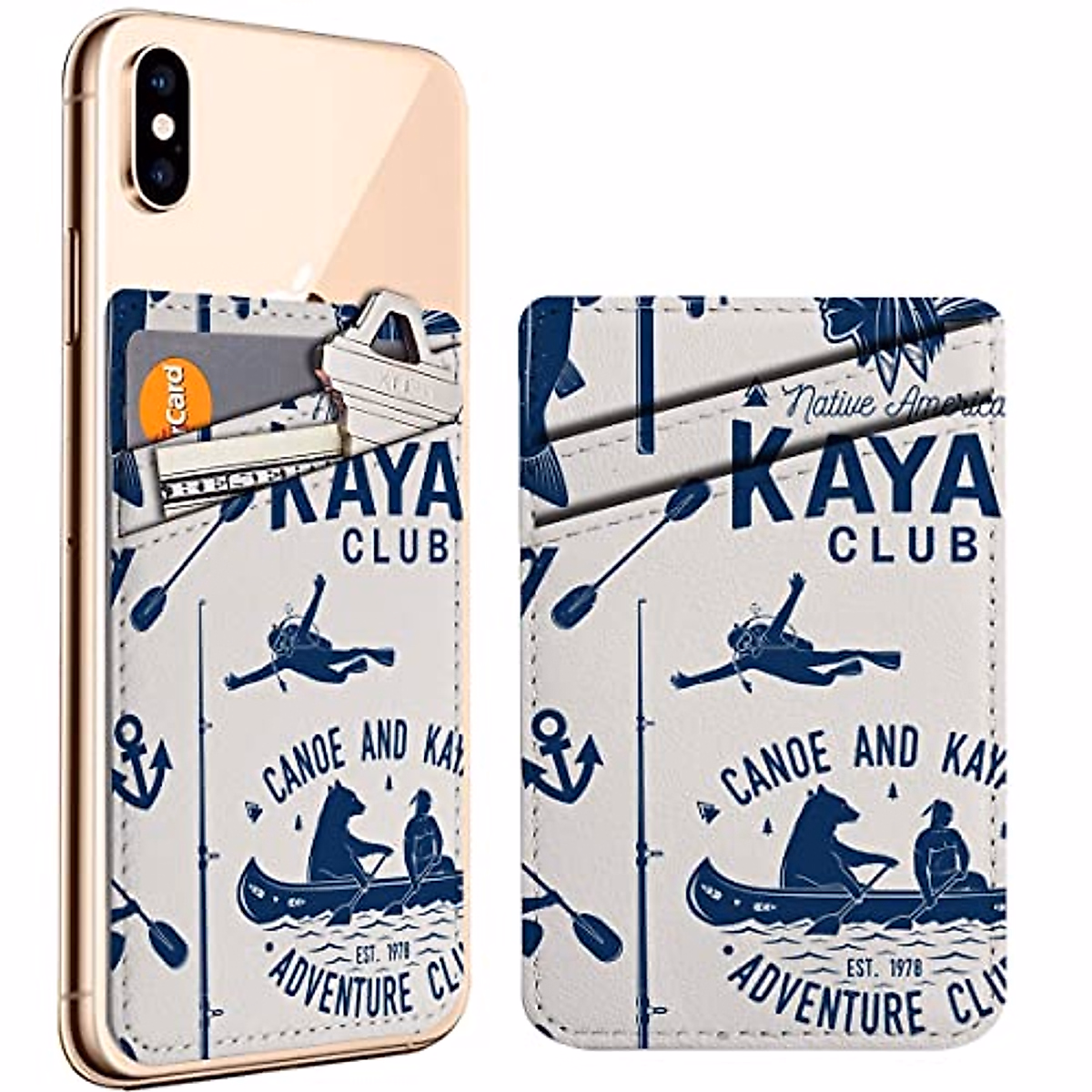 Diascia Pack of 2 - Cellphone Stick on Leather Cardholder ( Canoe Kayak Fishing Club Pattern Pattern ) ID Credit Card Pouch Wallet Pocket Sleeve