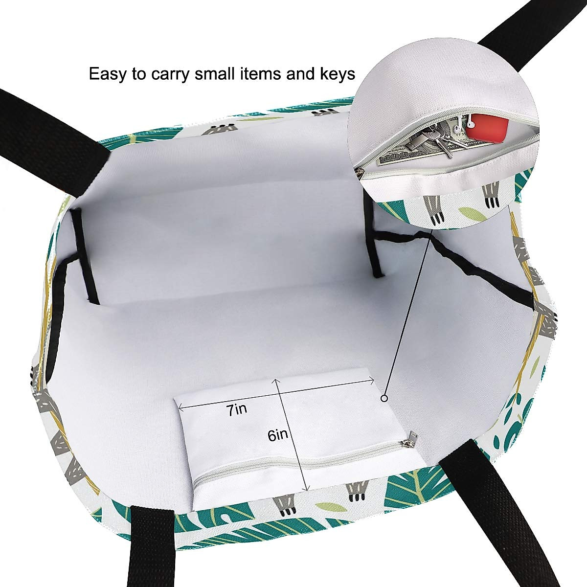 SUABO Cute Sloth Canvas Tote Bag Large Women Reusable Shopping Grocery Bag, Casual Shoulder Bag Handbag for Christmas Mom's Gift