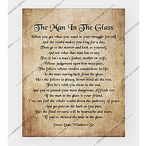 Peter Dale Wimbrow Sr.-"The Man In The Glass"- Inspirational Poem Page Print- 8 x 10" Poetic Wall Art. Distressed Parchment Print-Ready To Frame. Home-Office-Study Decor. Great Gift for Poetry Fans!