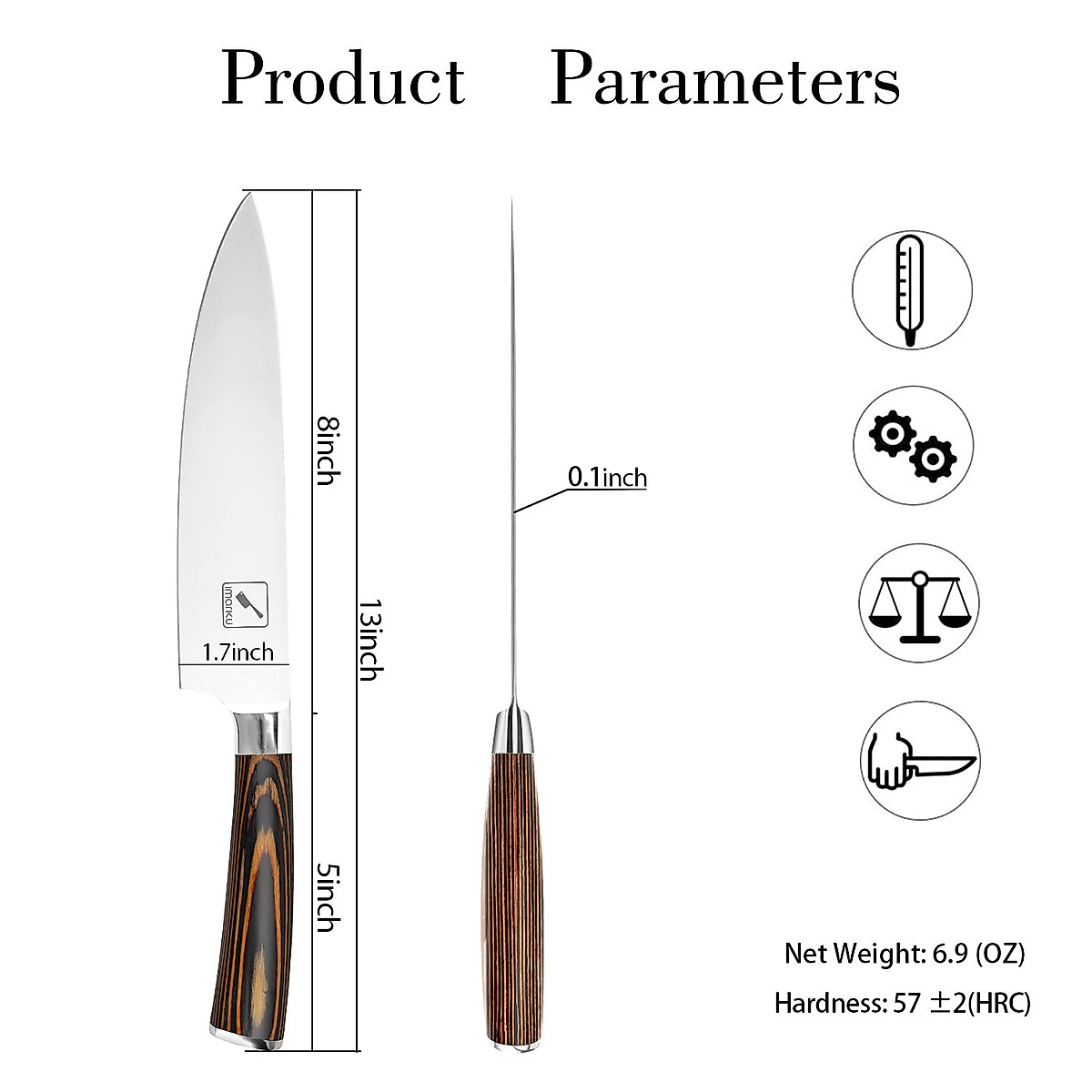 imarku Chef Knife - Pro Kitchen Knife 8 Inch Chef's Knives Japanese SUS440A Stainless Steel Sharp Paring Knife with Ergonomic Handle, Orange Handle, Christmas Gifts for Women Men